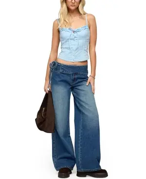 EDIKTED Cleo Tie Waist Low Rise Baggy Jeans