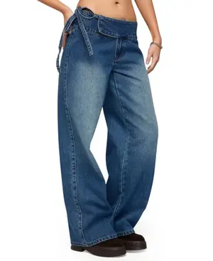 EDIKTED Cleo Tie Waist Low Rise Baggy Jeans