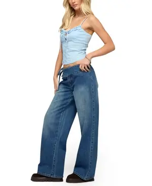 EDIKTED Cleo Tie Waist Low Rise Baggy Jeans