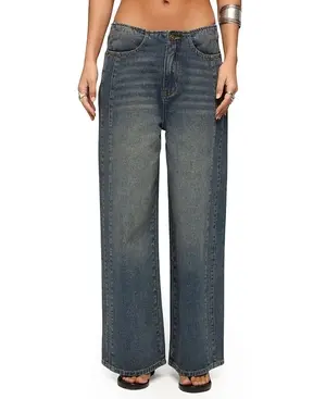 EDIKTED Elia Low Rise Baggy Jeans - Blue-washed