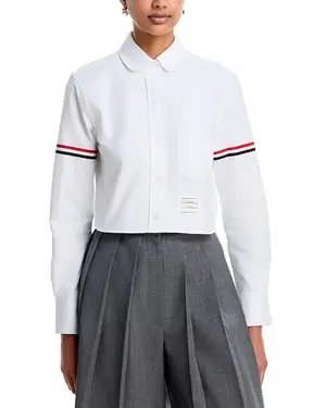 Thom Browne Cotton Cropped Shirt With Signature Striping - White