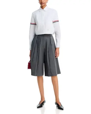 Thom Browne Cotton Cropped Shirt With Signature Striping