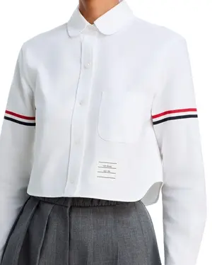 Thom Browne Cotton Cropped Shirt With Signature Striping