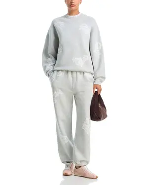 LoveShackFancy Cotton Blend Lace Trim Sweatshirt - Silver Fog