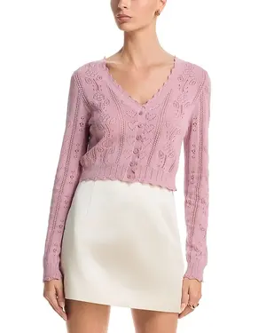 LoveShackFancy Sibella Pointelle Knit Cardigan Sweater - Pink Iris