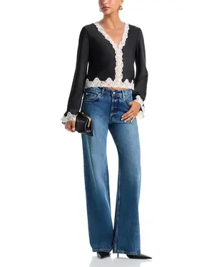 LoveShackFancy Lace Trimmed Long Sleeve Top