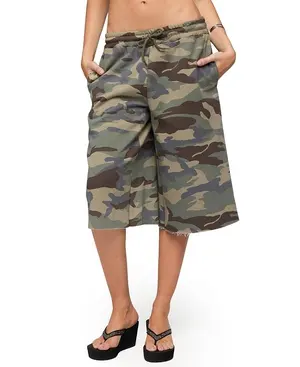 EDIKTED Camouflage Drawstring Bermuda Shorts - Olive