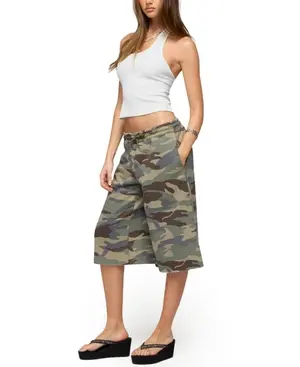 EDIKTED Camouflage Drawstring Bermuda Shorts