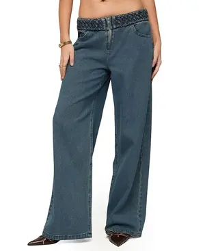 EDIKTED Braidey Low Rise Baggy Jeans - Blue-washed