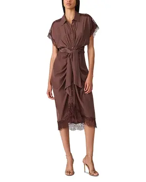 Steve Madden Tori Belted Lace Trim Dress - Walnut