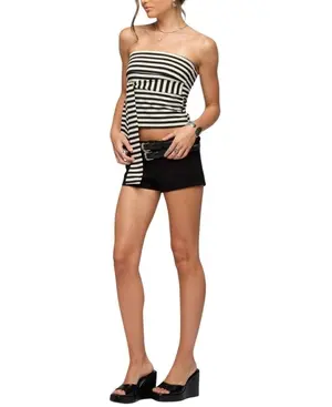 EDIKTED Iza Double Belt Micro Shorts