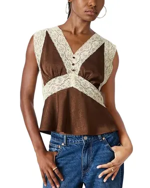 Steve Madden Elinor Sleeveless Lace Trim Top - Dark Espresso