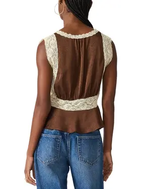 Steve Madden Elinor Sleeveless Lace Trim Top - Dark Espresso