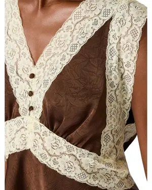 Steve Madden Elinor Sleeveless Lace Trim Top - Dark Espresso