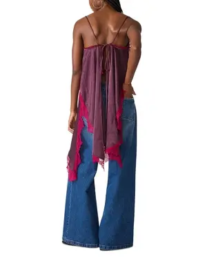 Steve Madden Asymmetrical Draped Lace Trim Top - Deep Fig