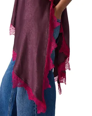 Steve Madden Asymmetrical Draped Lace Trim Top - Deep Fig