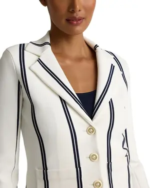 St. John Crepe Knit Jacket With Vertical Stripes - Bright White/midnight