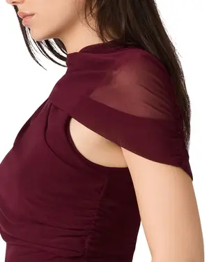Steve Madden Asymmetrical Draped Mesh Top - Deep Fig