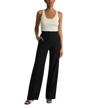St. John Linen Blend Stretch Wide Leg Pants