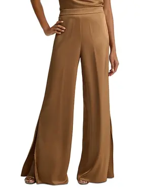 St. John Satin Wide Leg Pants - Vicuna