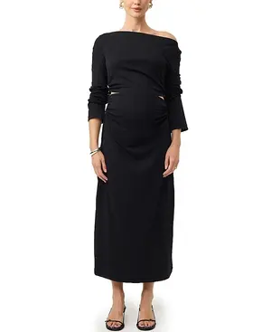 PORTIER Aura Midi Dress With Gathered Detailing - Black
