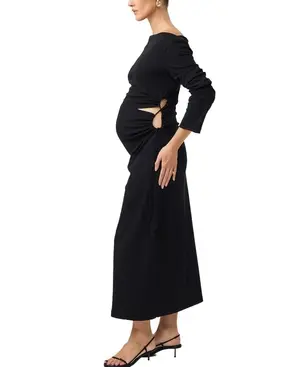 PORTIER Aura Midi Dress With Gathered Detailing - Black