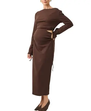 PORTIER Aura Midi Dress With Gathered Detailing - Brown