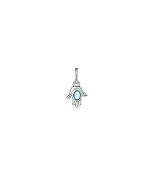 UNODE50 Sterling Plated Hand Charm With Turquoise Murano Glass