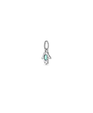 UNODE50 Sterling Plated Hand Charm With Turquoise Murano Glass