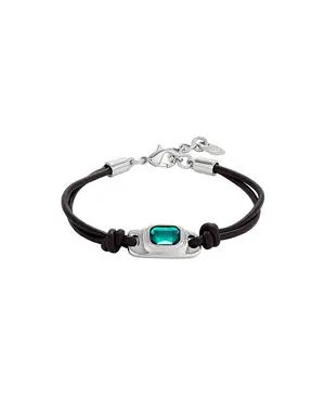 UNODE50 Sterling Plated Leather Bracelet With Crystal