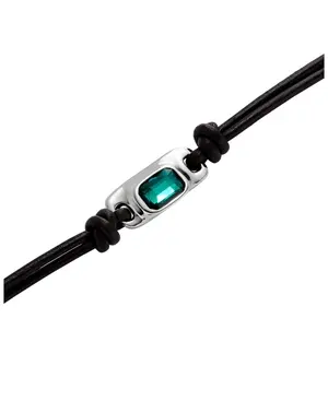 UNODE50 Sterling Plated Leather Bracelet With Crystal