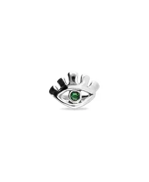 UNODE50 Sterling Plated Eye-shaped Ring With Green Faceted Crystal - Silver