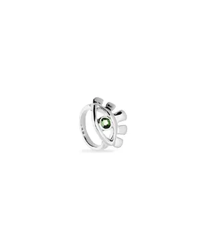UNODE50 Sterling Plated Eye-shaped Ring With Green Faceted Crystal