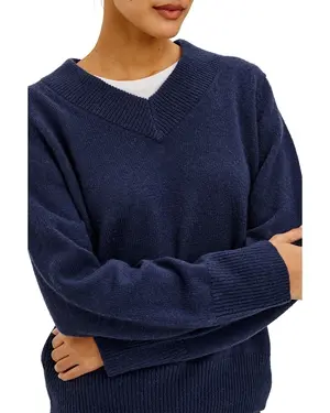 Rails Lidya Rib Trim V Neck Sweater