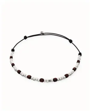 UNODE50 Leather Necklace With And Wood Beads