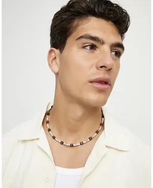 UNODE50 Leather Necklace With And Wood Beads