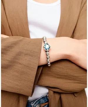 UNODE50 Sterling Plated Ball Bracelet With Blue Faceted Crystal