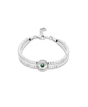 UNODE50 Double -plated Ball Bracelet With Eye Detail And Green Crystal