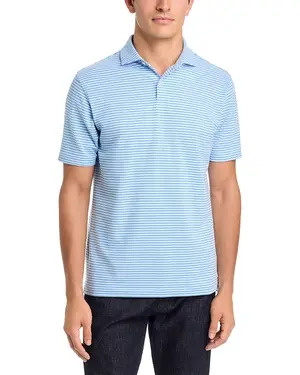 Peter Millar Albatross Stripe Cotton Blend Polo Shirt - Blue Brisk