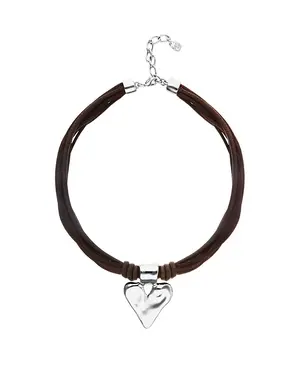 UNODE50 Sterling Silver Necklace With Leather And Heart Detail - Silver/brown