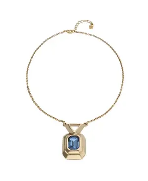 UNODE50 Plated Pendant Necklace With Blue Crystal