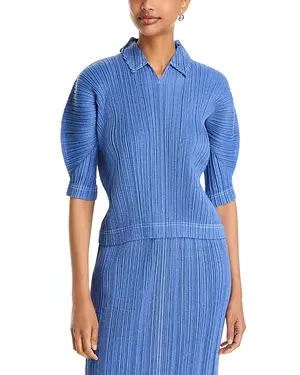 Issey Miyake Denim Collared Top - Blue