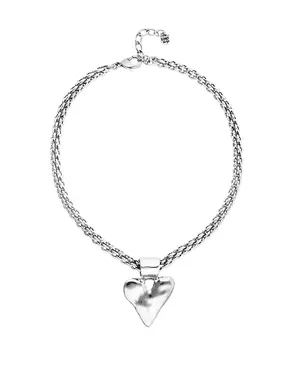 UNODE50 Sterling Plated Chunky Chain Heart Necklace - Silver