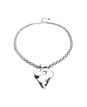 UNODE50 Sterling Plated Chunky Chain Heart Necklace