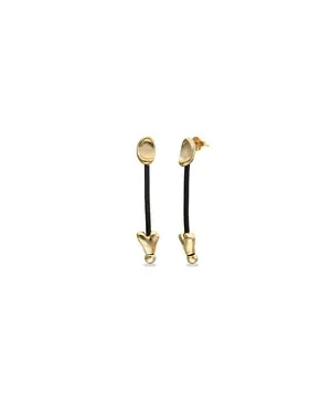 UNODE50 Long Leather Drop Earrings With Plating - Gold