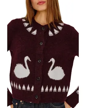 Rails Millie Swan Print Cardigan Sweater