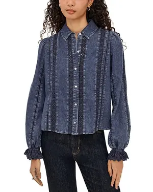 Rails Cotton Denim Eyelet Blouse With Embroidered Details