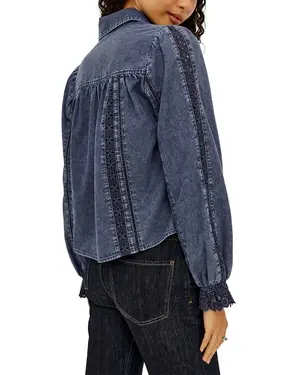 Rails Cotton Denim Eyelet Blouse With Embroidered Details