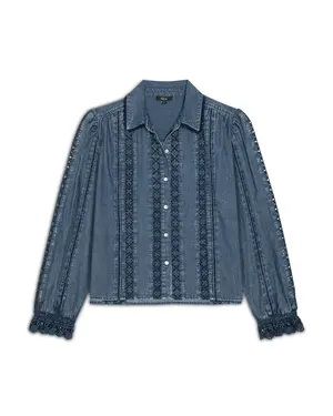 Rails Cotton Denim Eyelet Blouse With Embroidered Details