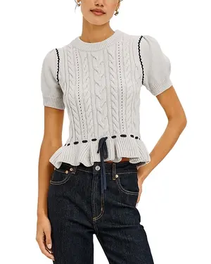 Rails Chandi Cable Knit Ruffle Hem Sweater - Heather Oat